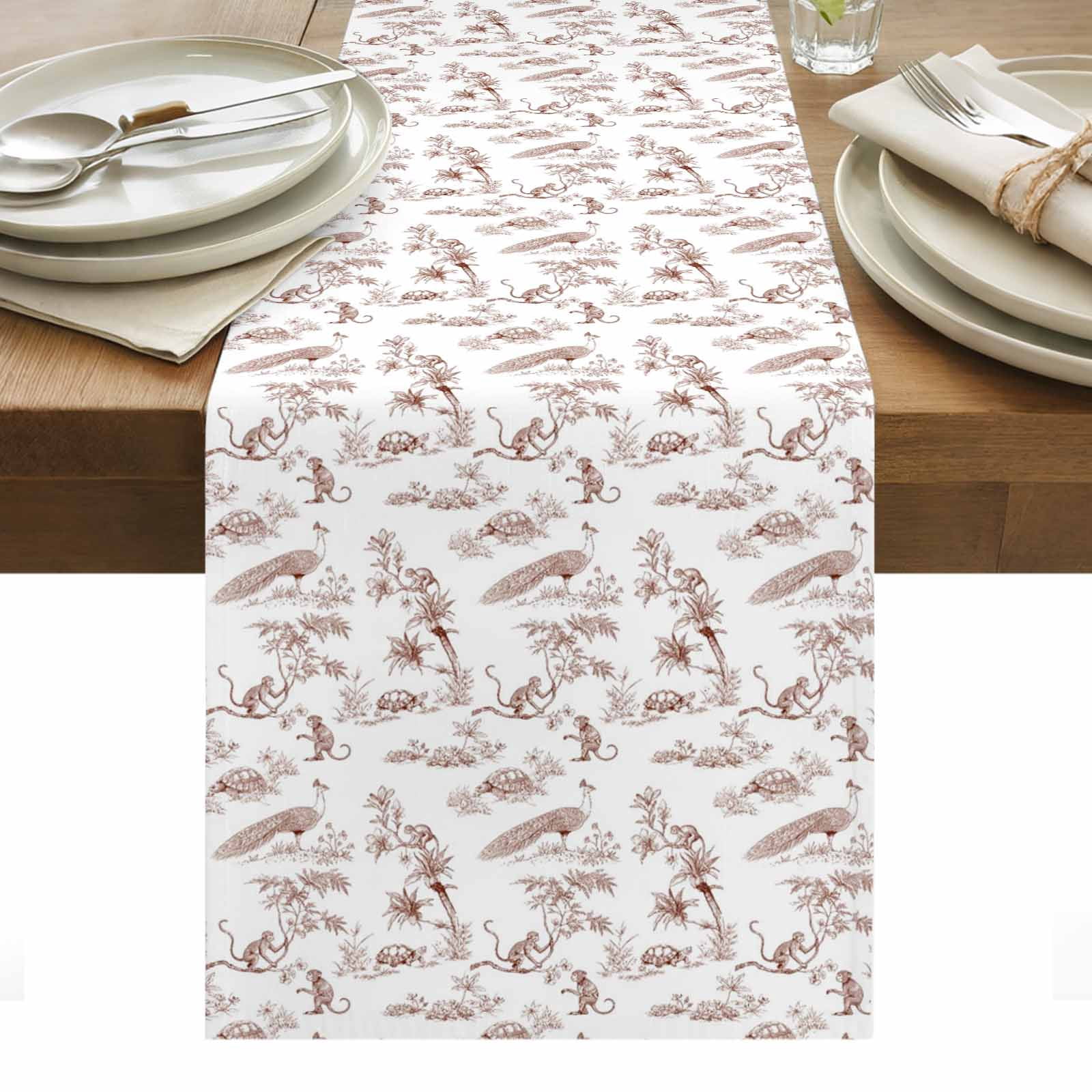 Farmhouse Animal Table Runner 14 x 72 Inch, Rustic Plant Turtles Monkey ...