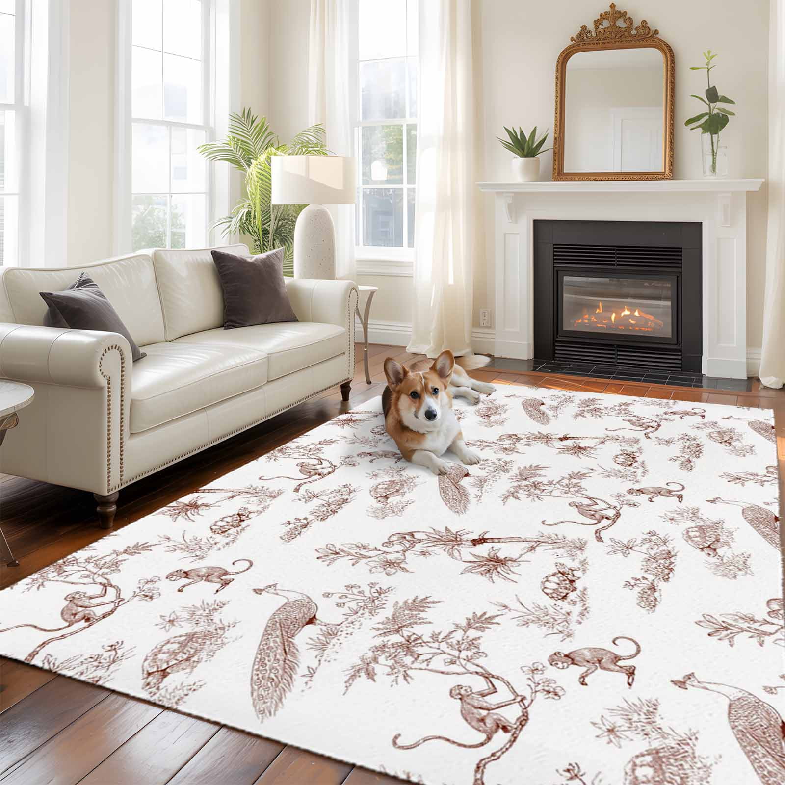 Farmhouse Animal Washable Area Rug 6x9 Rustic Plant Turtles Monkey ...