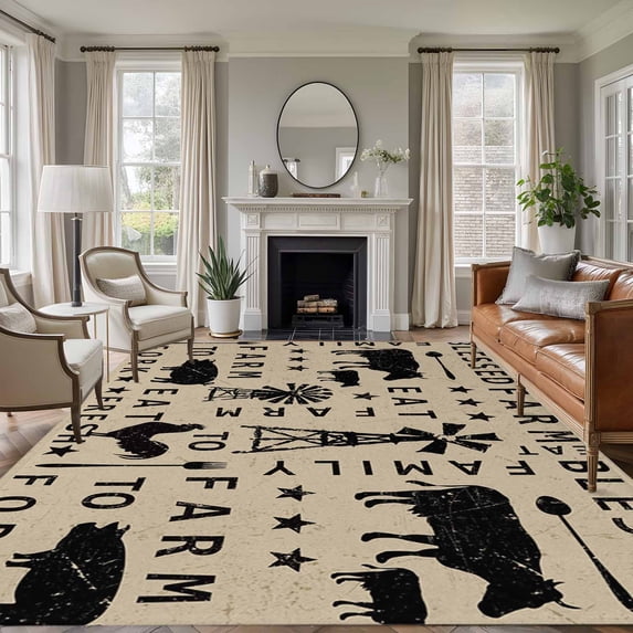 Farmhouse Animals Area Rug 6x9 Washable Rug Non Slip Country Farms Cows ...