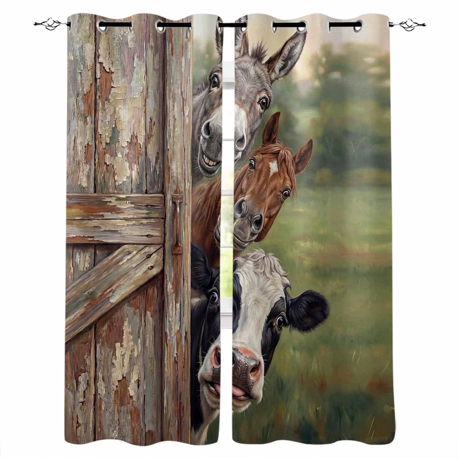 Farmhouse Animals Blackout Curtains 45 Inches Long, Country Cows Horses ...