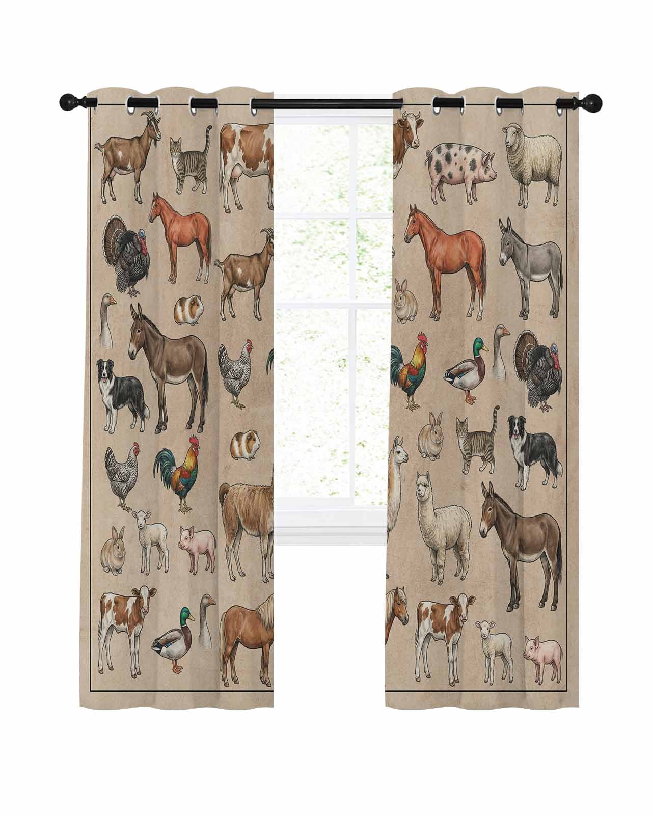Farmhouse Animals Blackout Curtains 84 Inch Length Retro Cow Cock Sheep ...