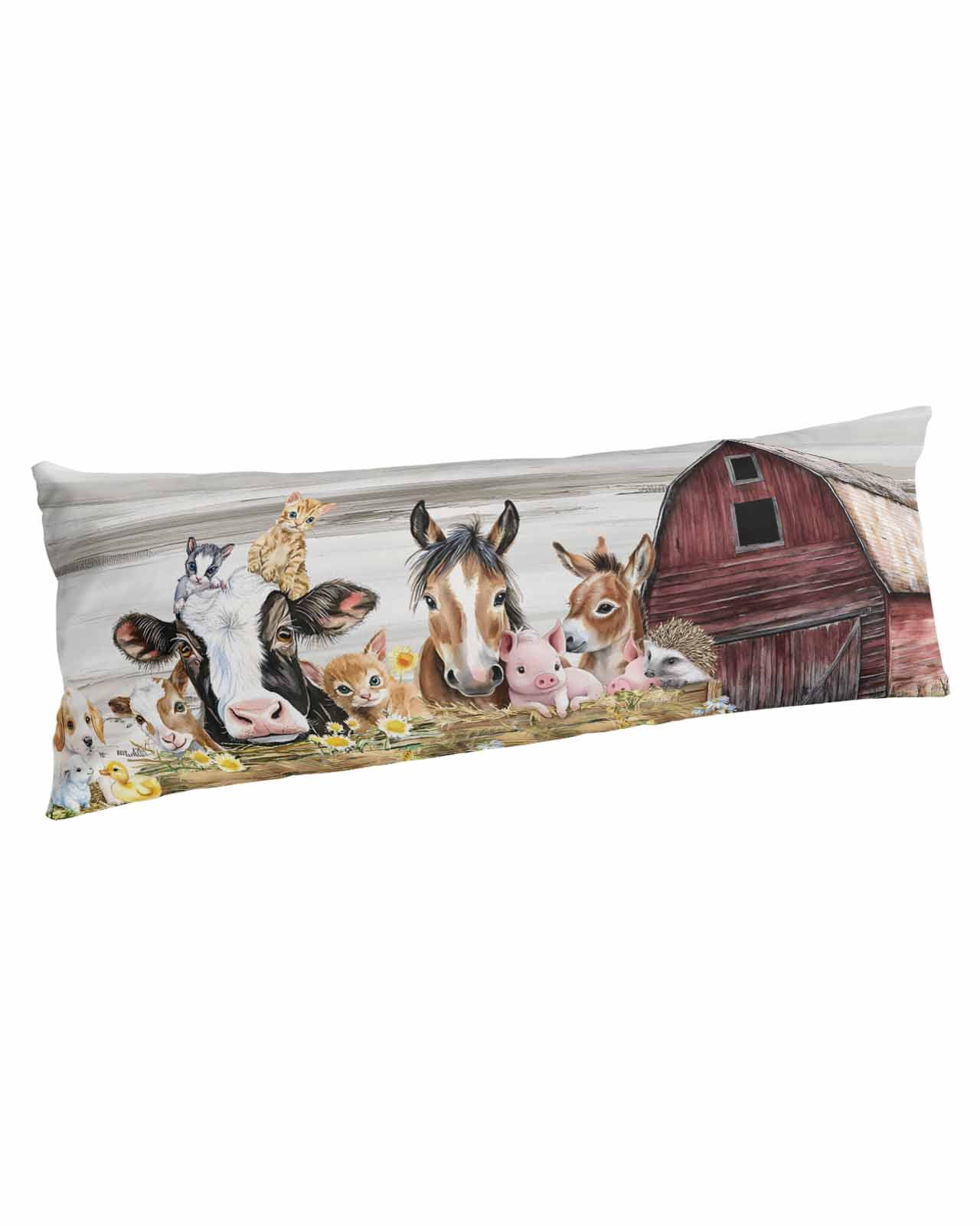 Farmhouse Animals Body Pillow Covers, Cow Pig in Fence Retro Wood Barn ...