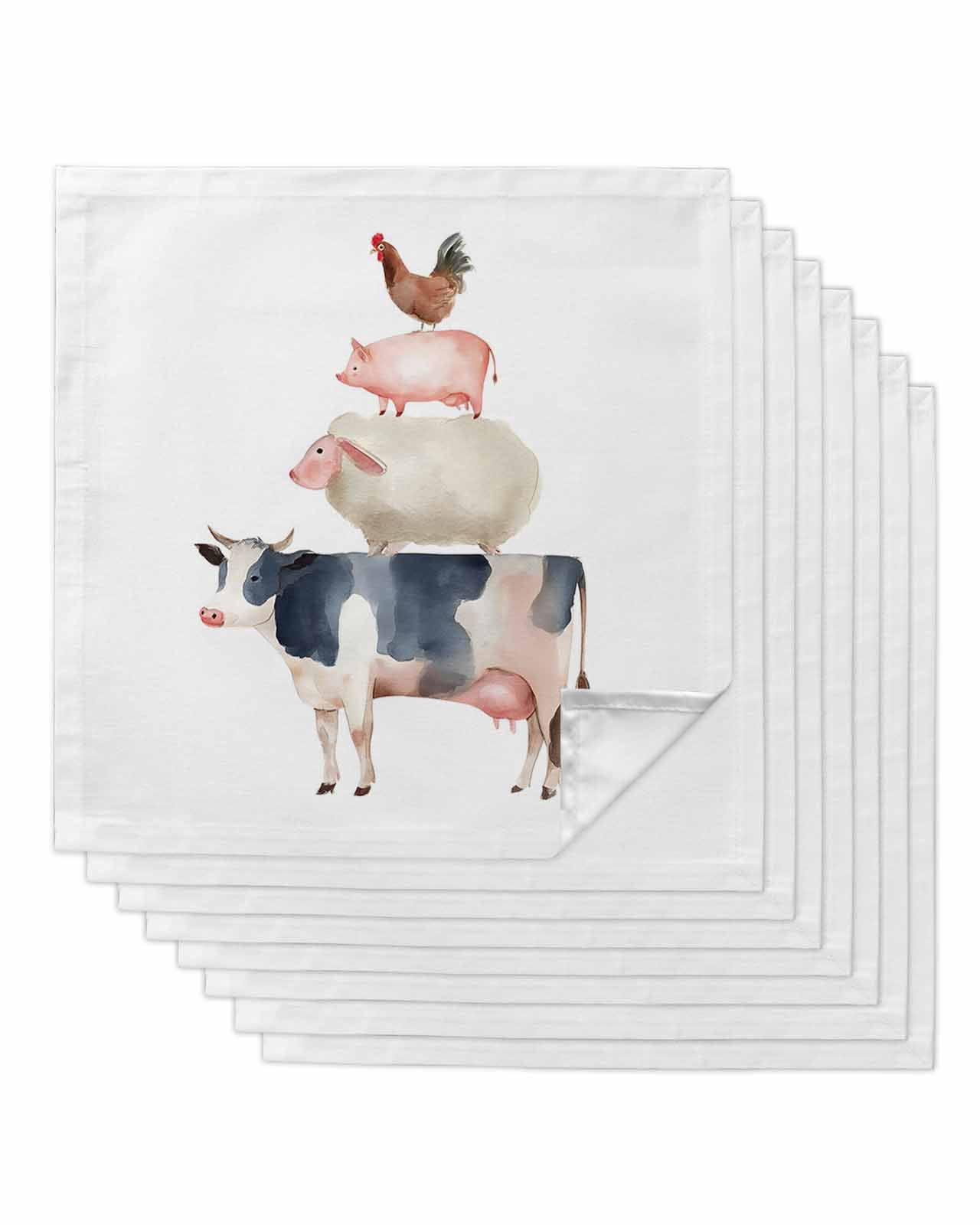 Farmhouse Animals Cloth Napkins Set of 8 Reusable Dinner Napkins ...