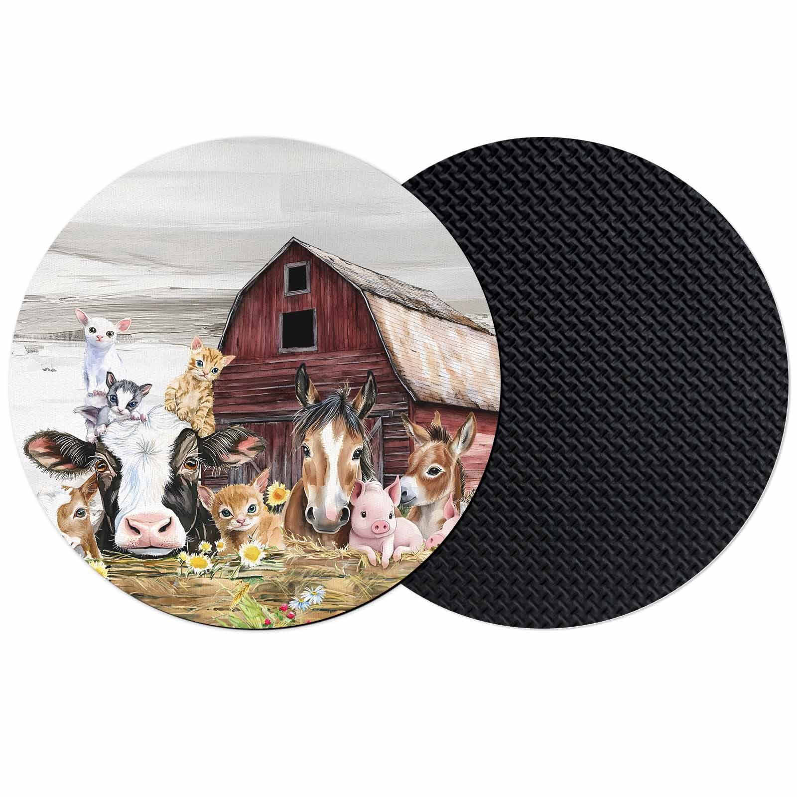 Farmhouse Animals Coasters Set of 2, Cow Pig in Fence Retro Wood Barn ...