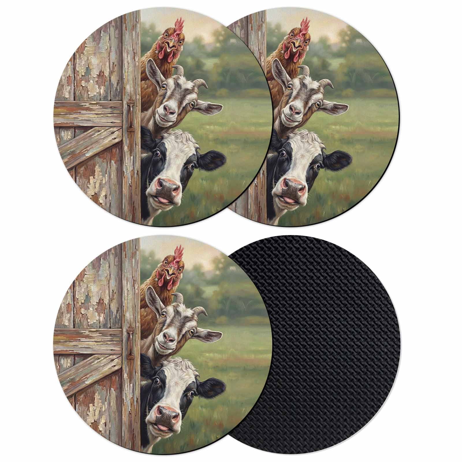 Farmhouse Animals Coasters Set of 4, Absorbent Coasters for Drinks ...