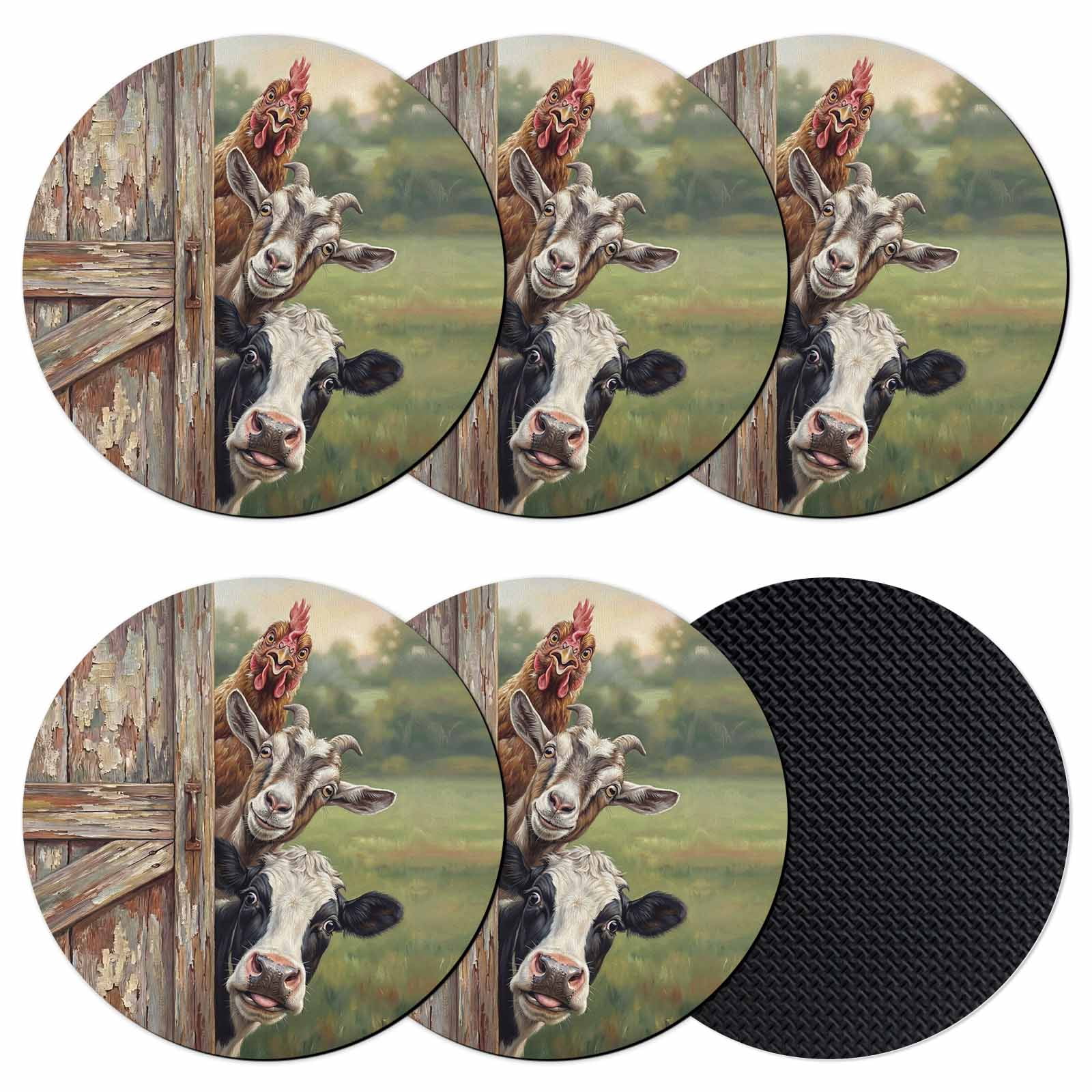 Farmhouse Animals Coasters Set of 6, Absorbent Coasters for Drinks ...