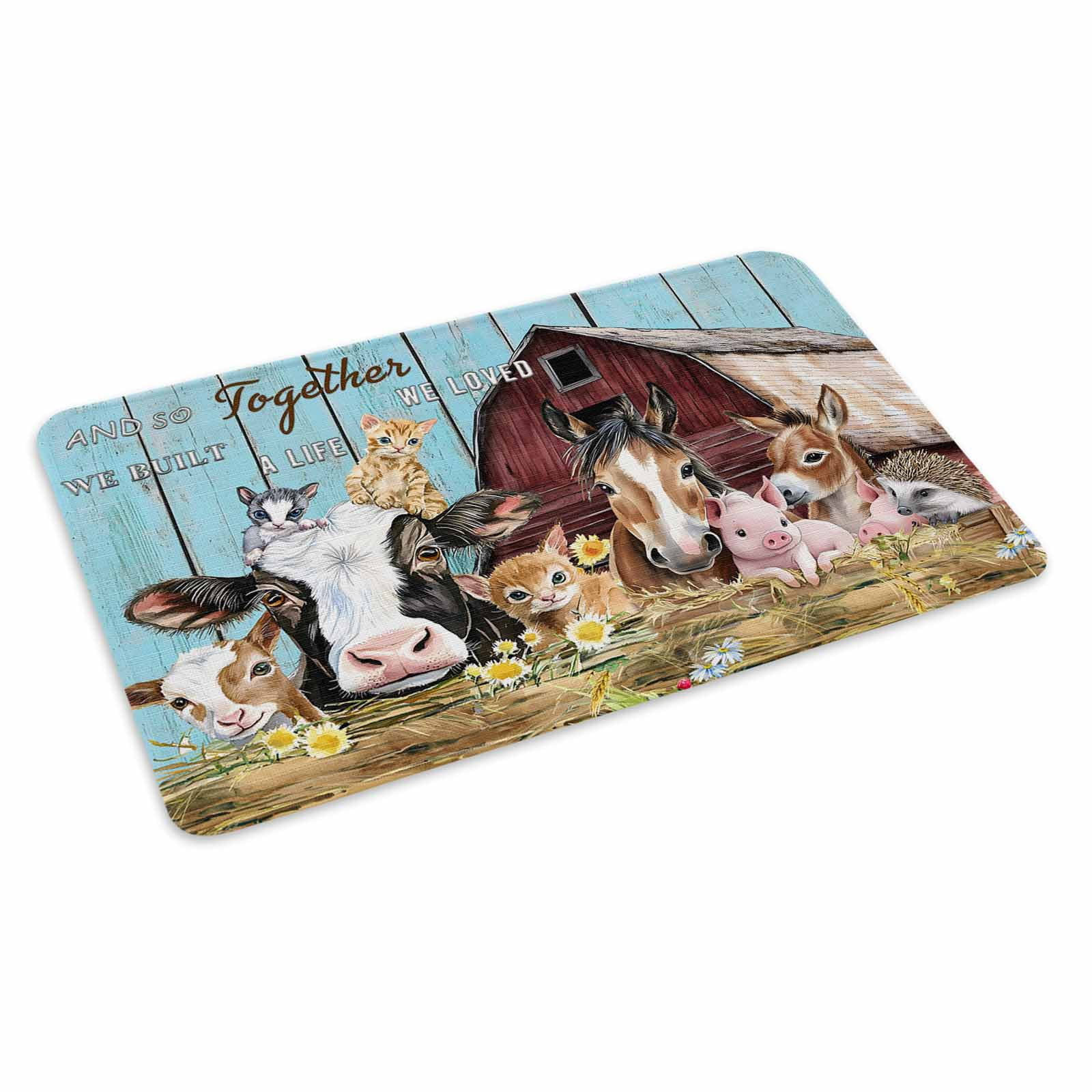 Farmhouse Animals Doormat Outdoor Entrance 18"x30", Pig Cow Retro Farm ...