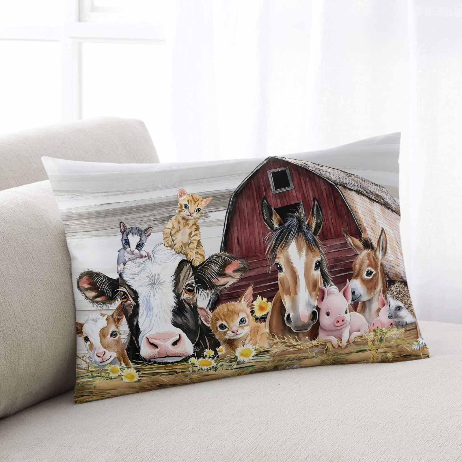 Farmhouse Animals King Size Pillow Cover, Pillowcase Protectors with ...