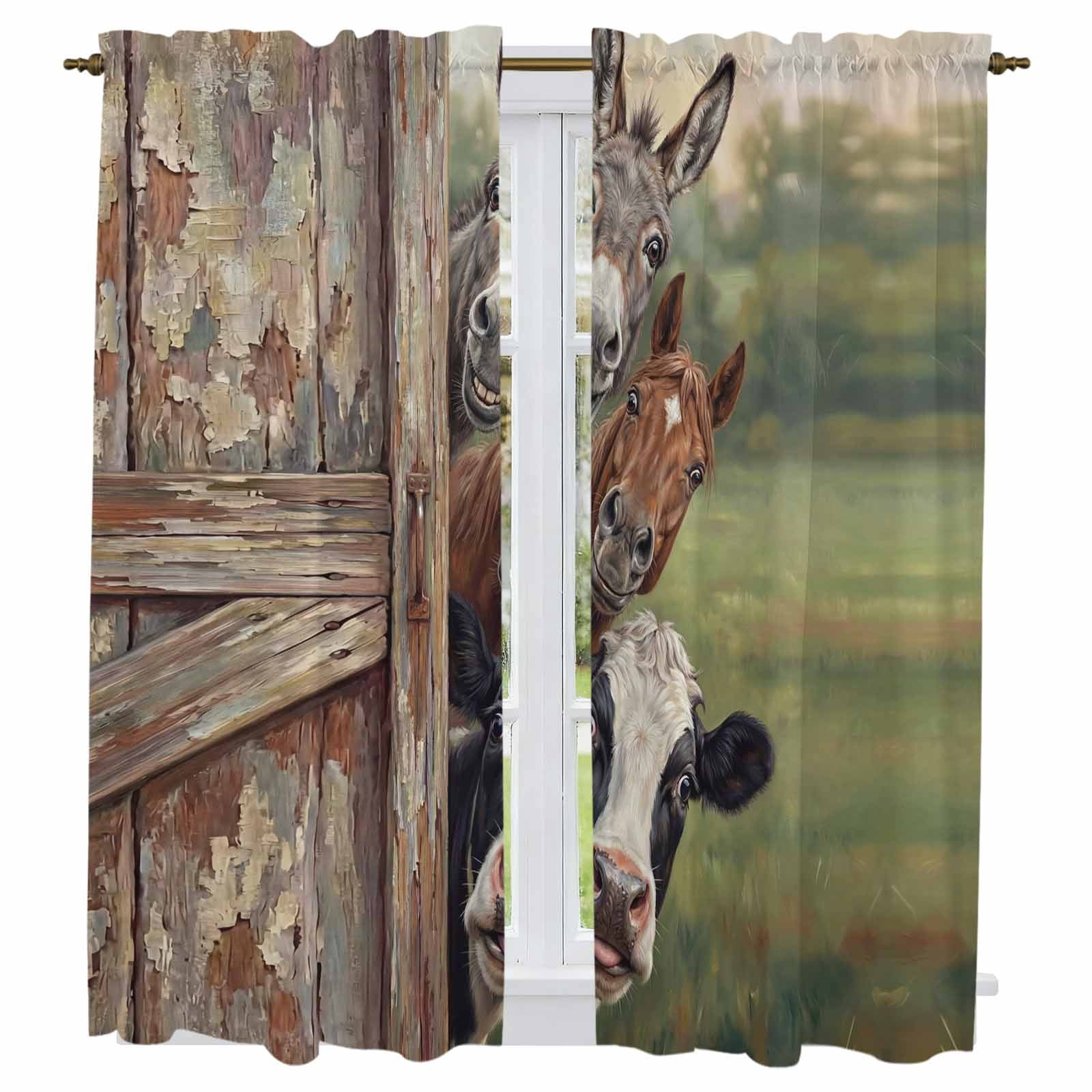 Farmhouse Animals Kitchen Curtains 63 Inch Length, Country Cows Horses ...