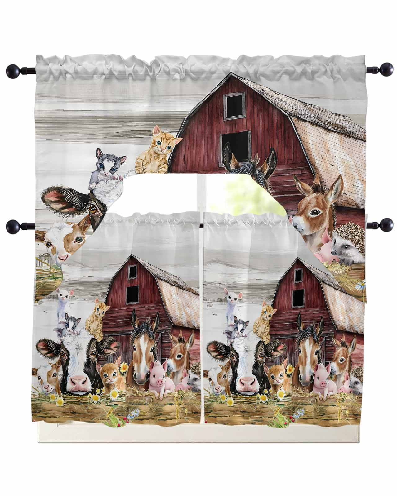 Farmhouse Animals Kitchen Curtains Swag Valance and Tier Curtains Set ...