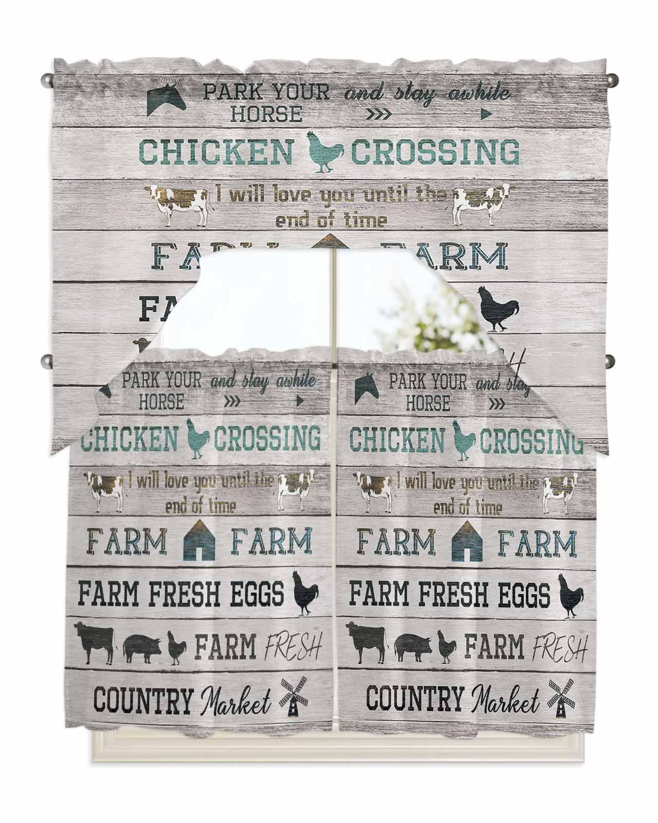 Farmhouse Animals Kitchen Curtains Swag Valance and Tier Curtains Set ...