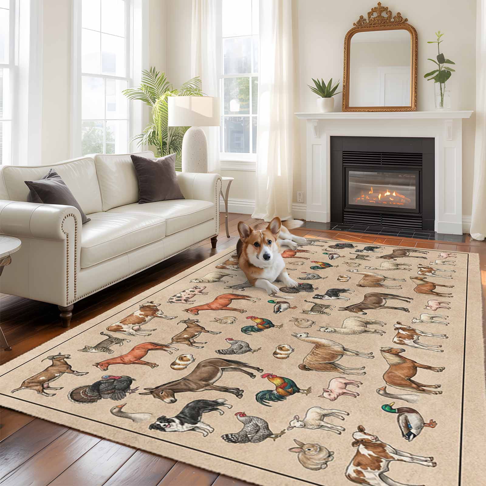 Farmhouse Animals Large Area Rugs 8x10 ft Retro Cow Cock Sheep Pig ...