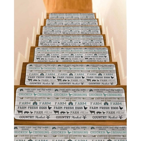 Farmhouse Animals Non-Slip Stair Treads for Wooden Steps, 10 Pack ...