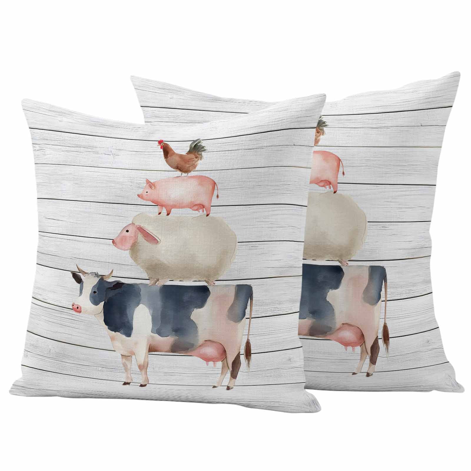 Farmhouse Animals Outdoor Waterproof Pillow Covers, Country Cow Pig ...