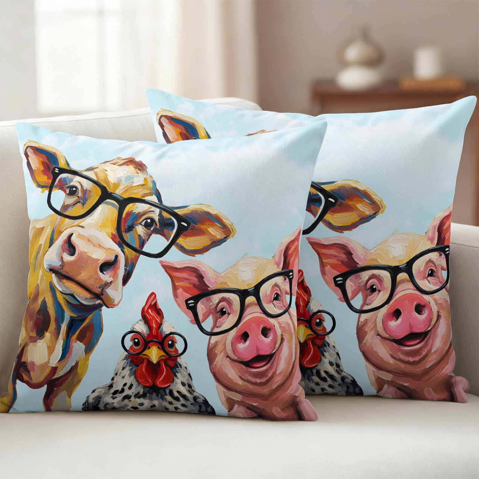 Farmhouse Animals Outdoor Waterproof Throw Pillow Covers 18x18 Set of 2 ...