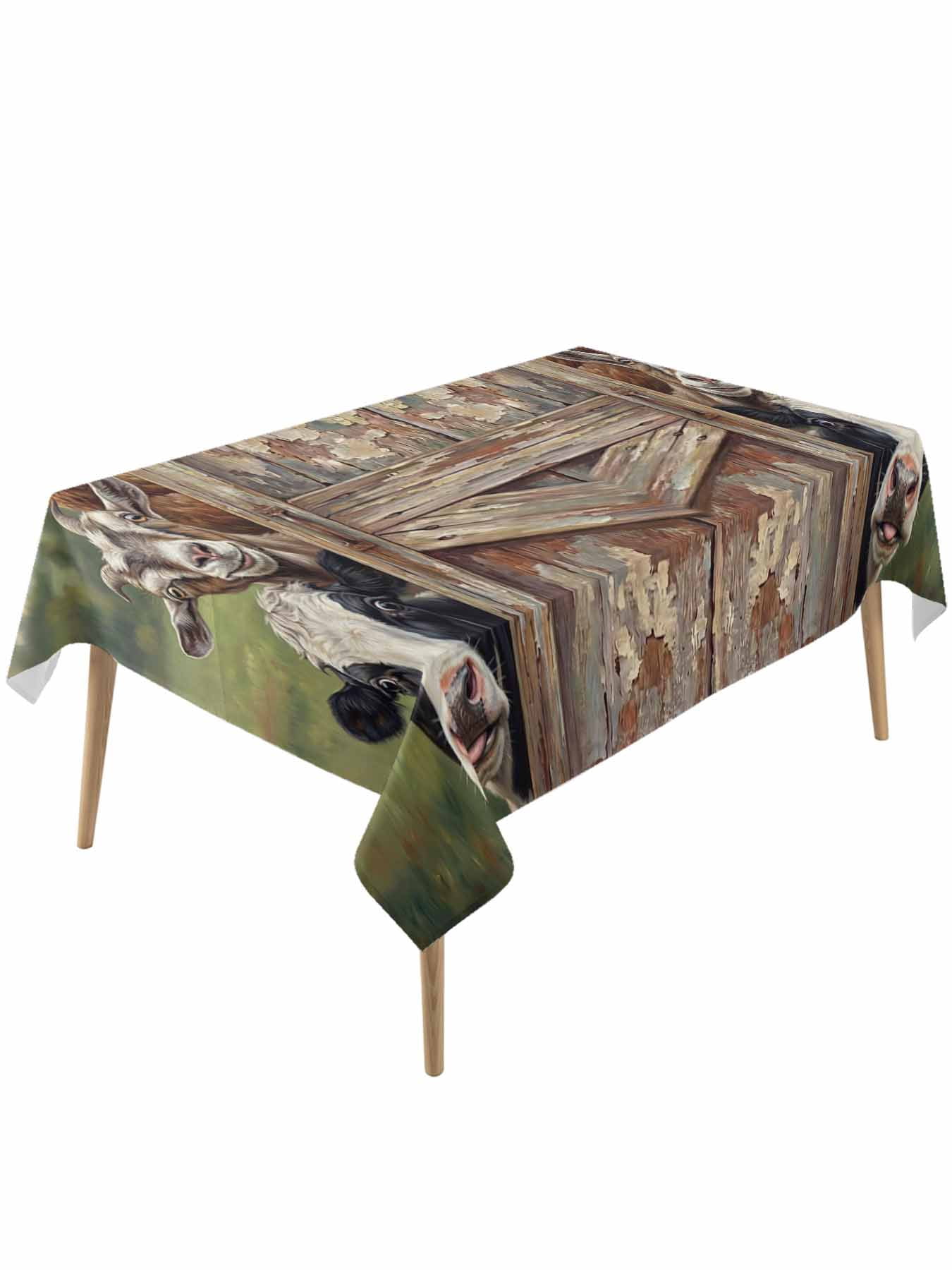 Farmhouse Animals Rectangle Tablecloth, Country Cows Sheeps Roosters ...