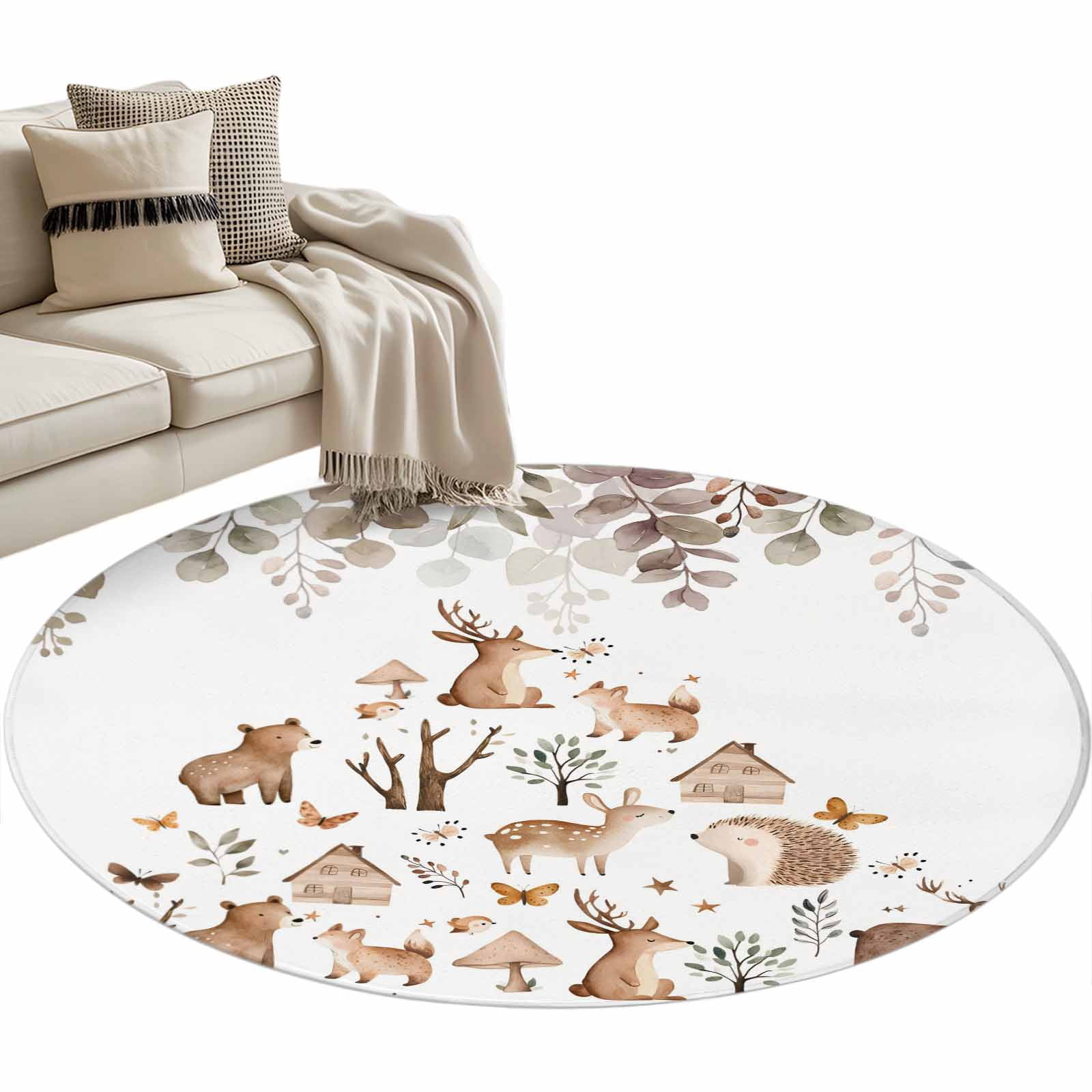 Farmhouse Animals Round Rug 3ft Washable Circle Entryway Rugs Non Slip ...