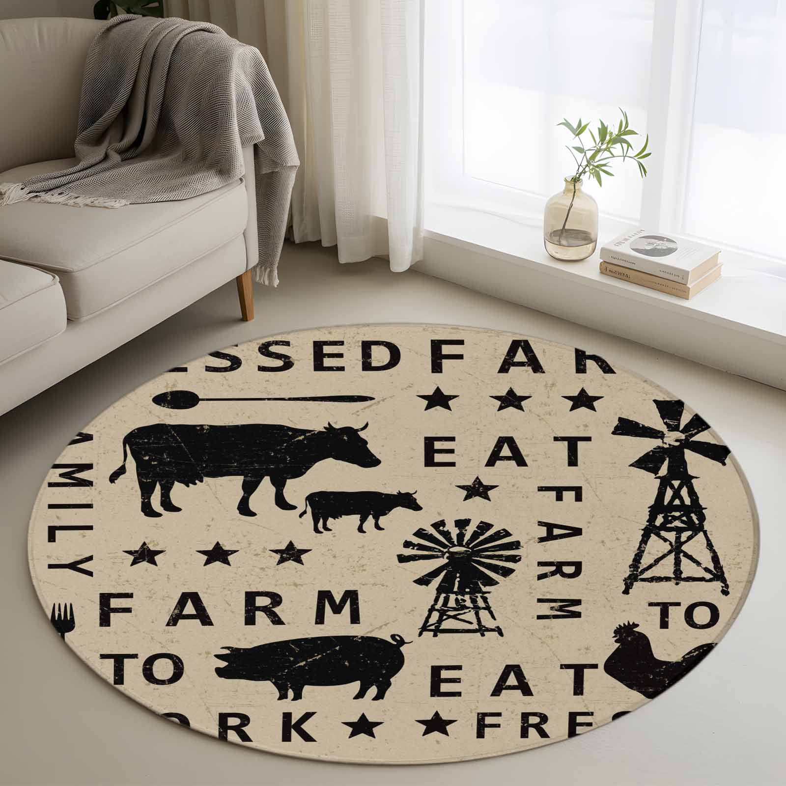 Farmhouse Animals Round Rug 4ft Washable Circle Entryway Rugs Non Slip ...