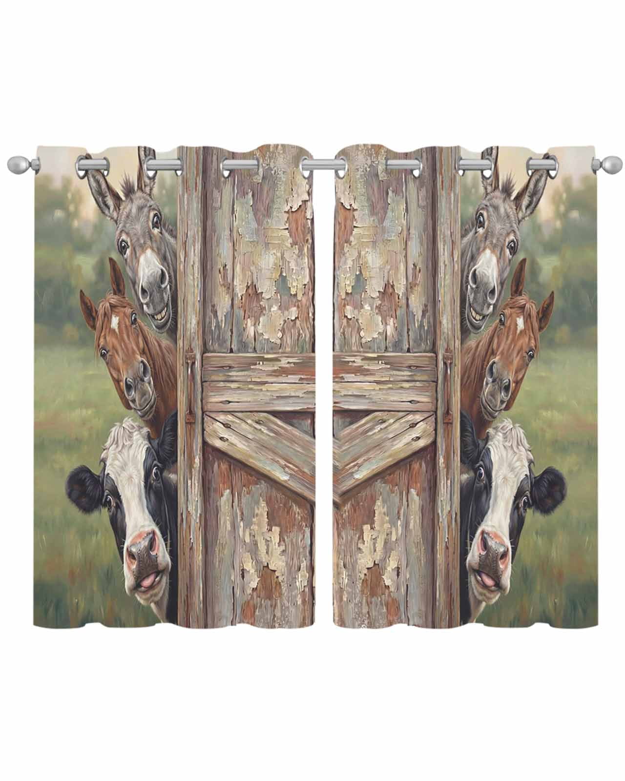 Farmhouse Animals Sheer Curtains 39 Inch Length 2 Panels Set for Living ...