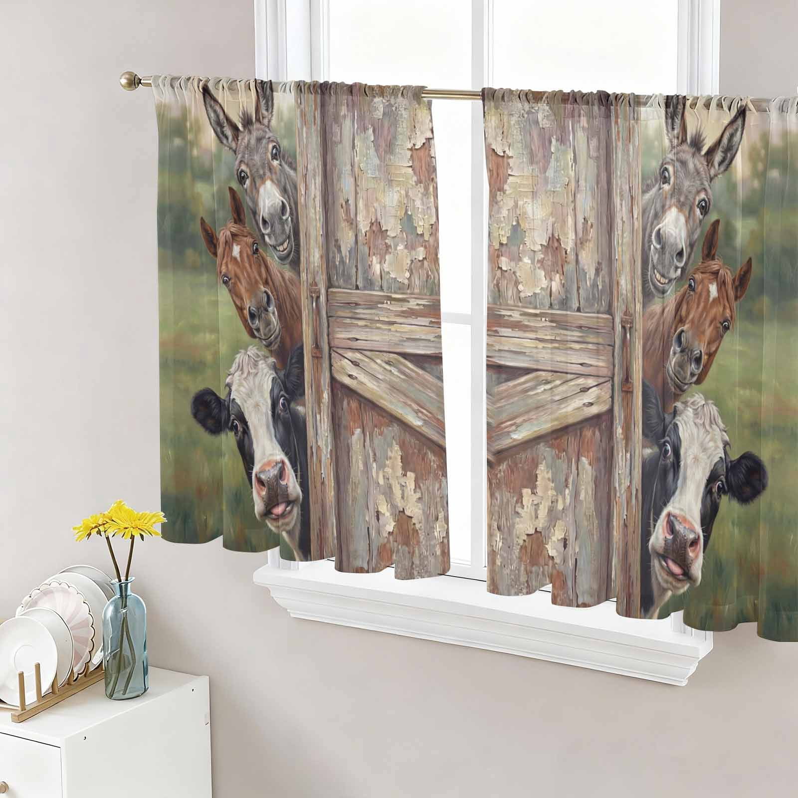 Farmhouse Animals Sheer Curtains 45 Inch Length 2 Panels Set Window ...
