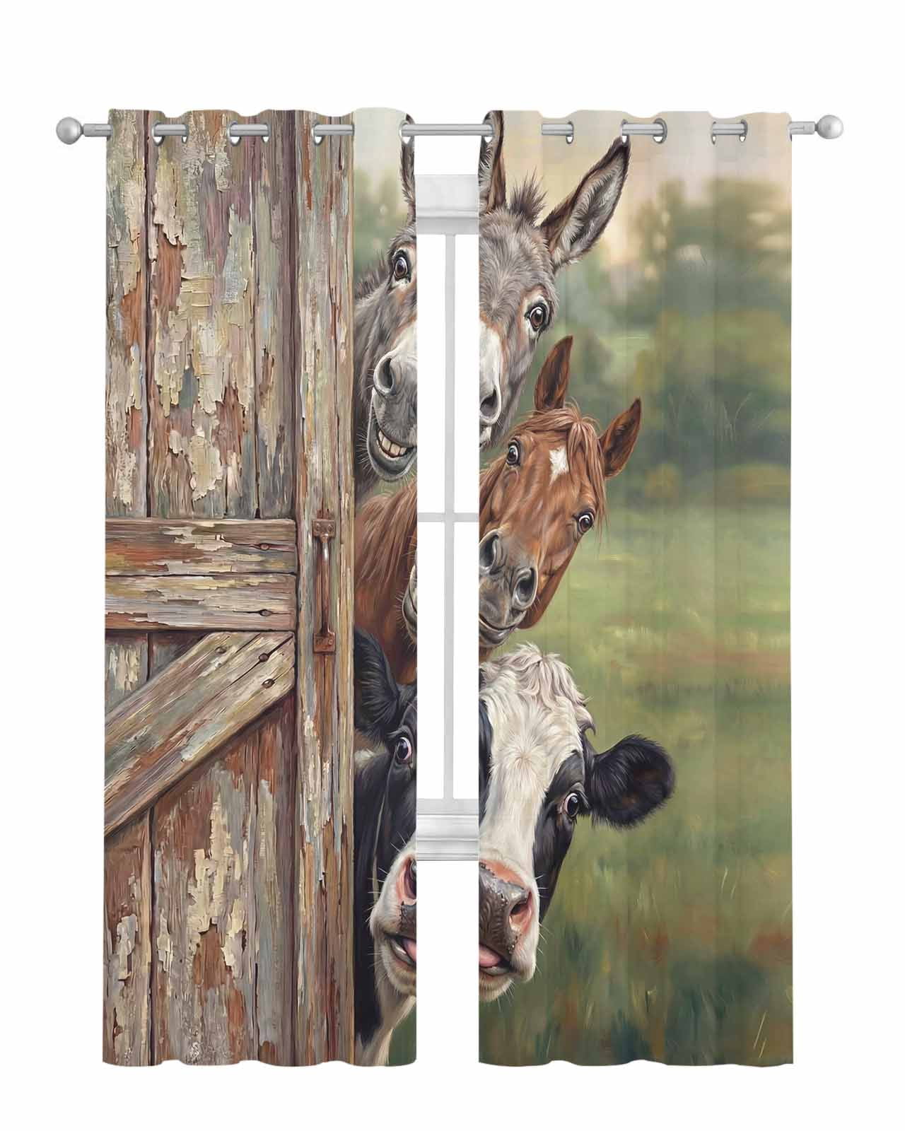 Farmhouse Animals Sheer Curtains 63 Inch Length 2 Panels Set for Living ...