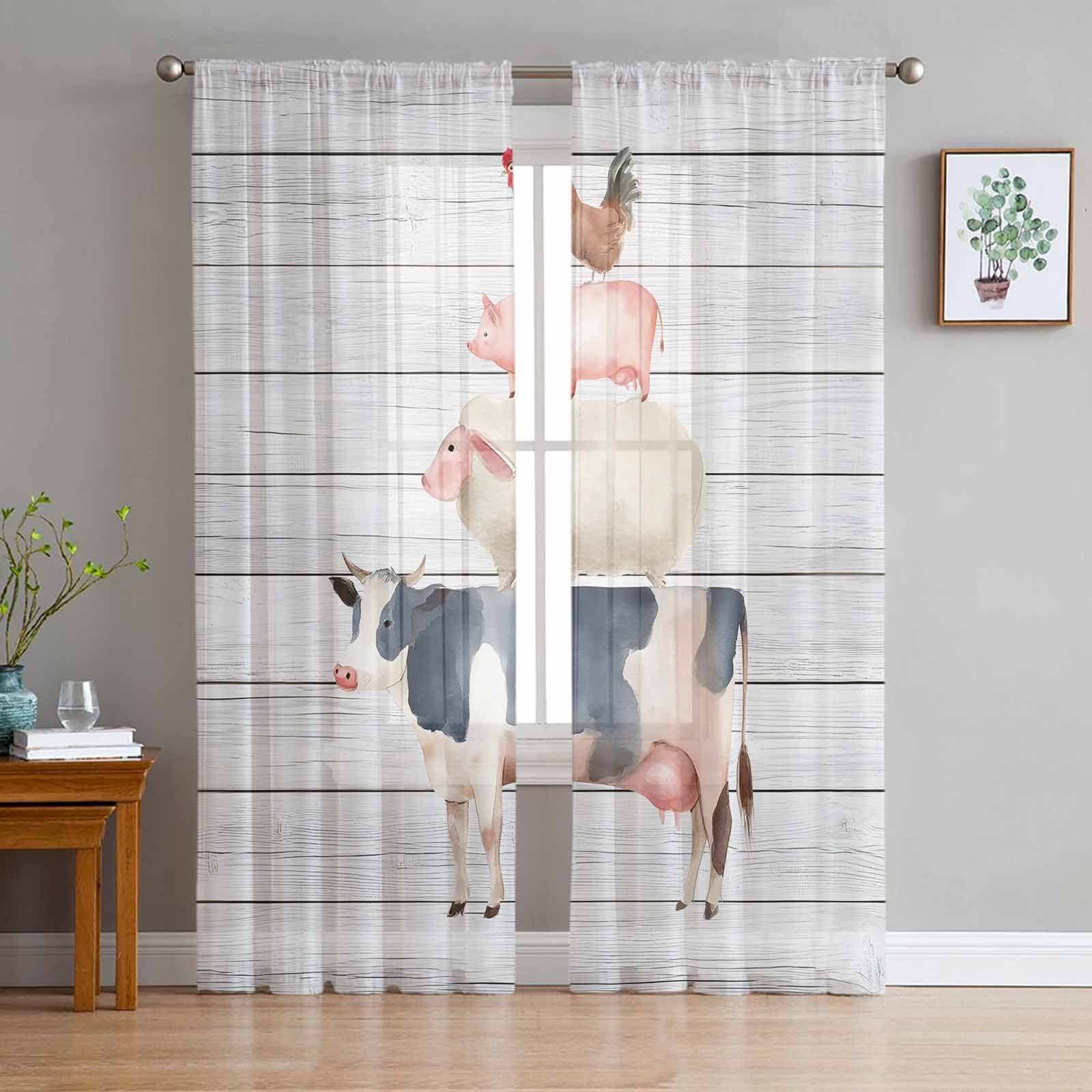 Farmhouse Animals Sheer Curtains 72 Inches Long 2 Panels Set, Window ...