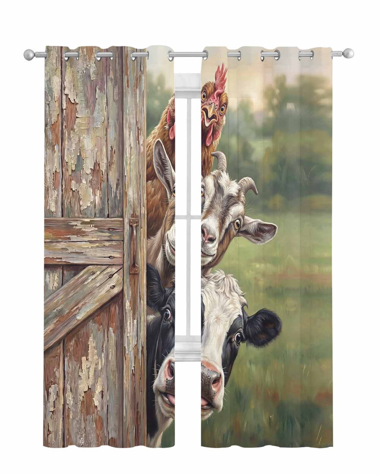 Farmhouse Animals Sheer Curtains 84 Inch Length 2 Panels Set for Living ...