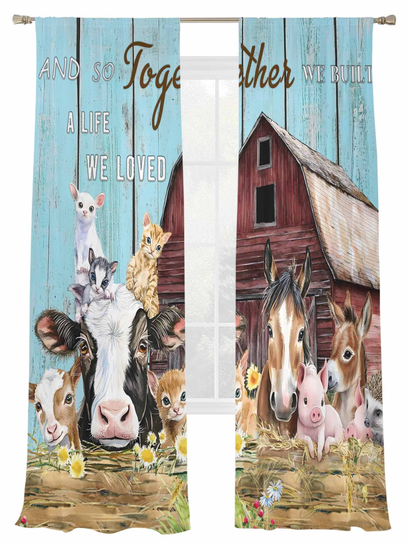 Farmhouse Animals Sheer Curtains 84 Inch Length 2 Panels Set, Semi ...