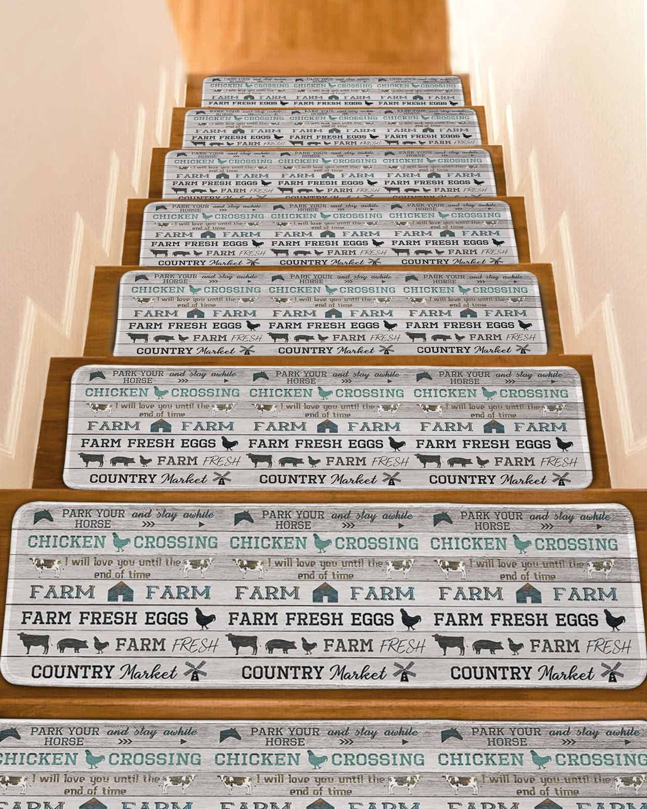 Farmhouse Animals Stair Treads for Wooden Steps Indoor Runner Rug ...