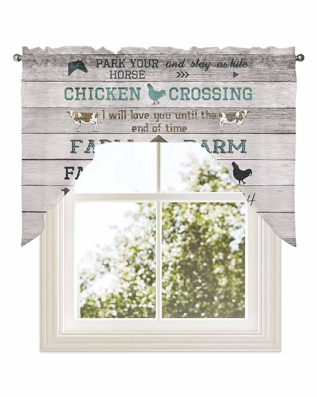 Farmhouse Animals Swag Valance for Windows 56'' x 36'', Rooster Pig Cow ...