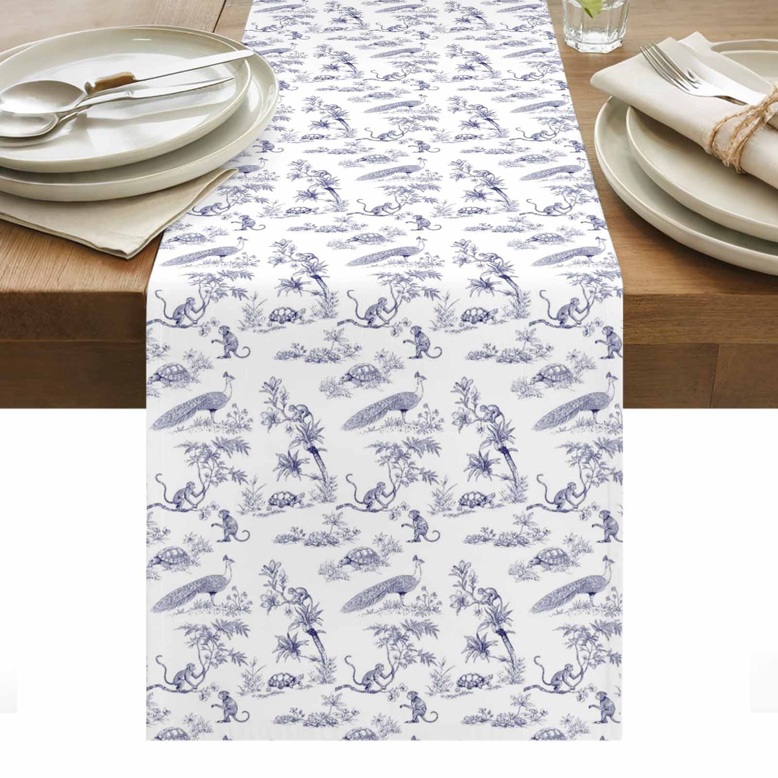 Farmhouse Animals Table Runner 13 x 60 Inch, Rustic Plant Turtles ...