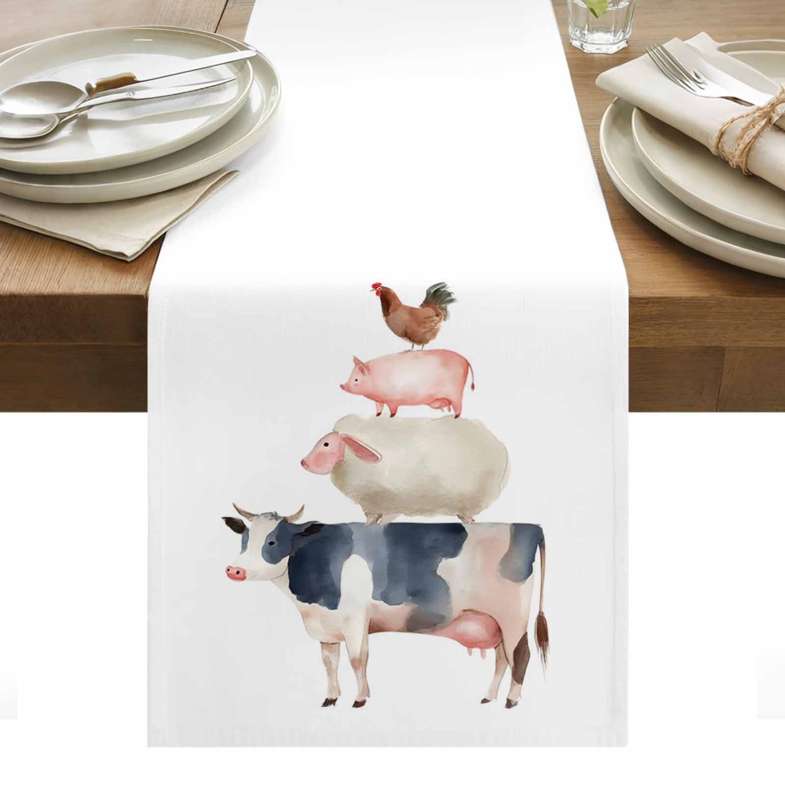 Farmhouse Animals Table Runner - 90 Inch Long, Kitchen Dining Table ...