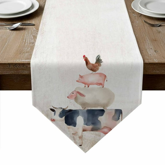 Farmhouse Animals Table Runner Linen Burlap Table Runner 72 Inches Long ...