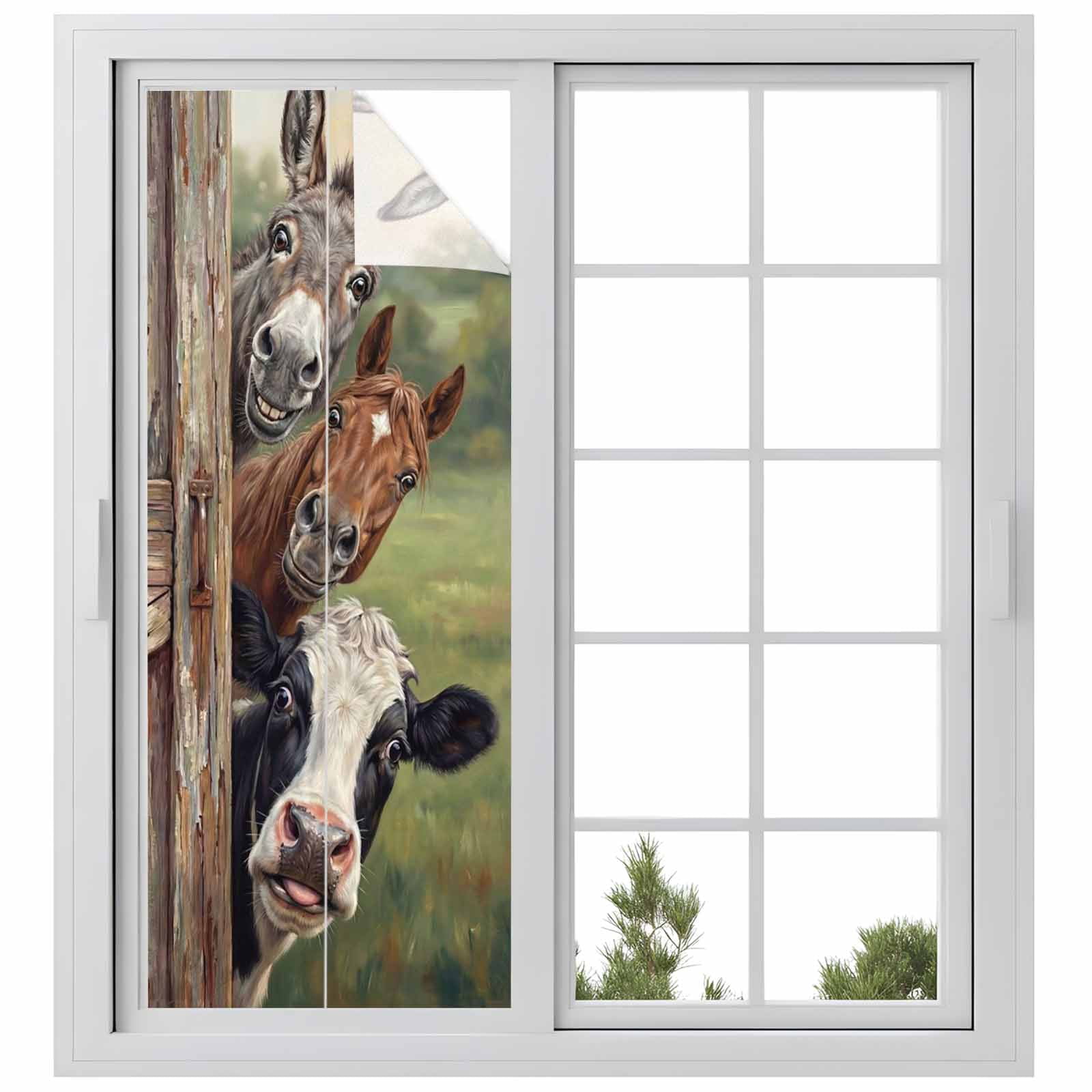 Farmhouse Animals Window Privacy Film, Country Cows Horses Donkeys Farm ...