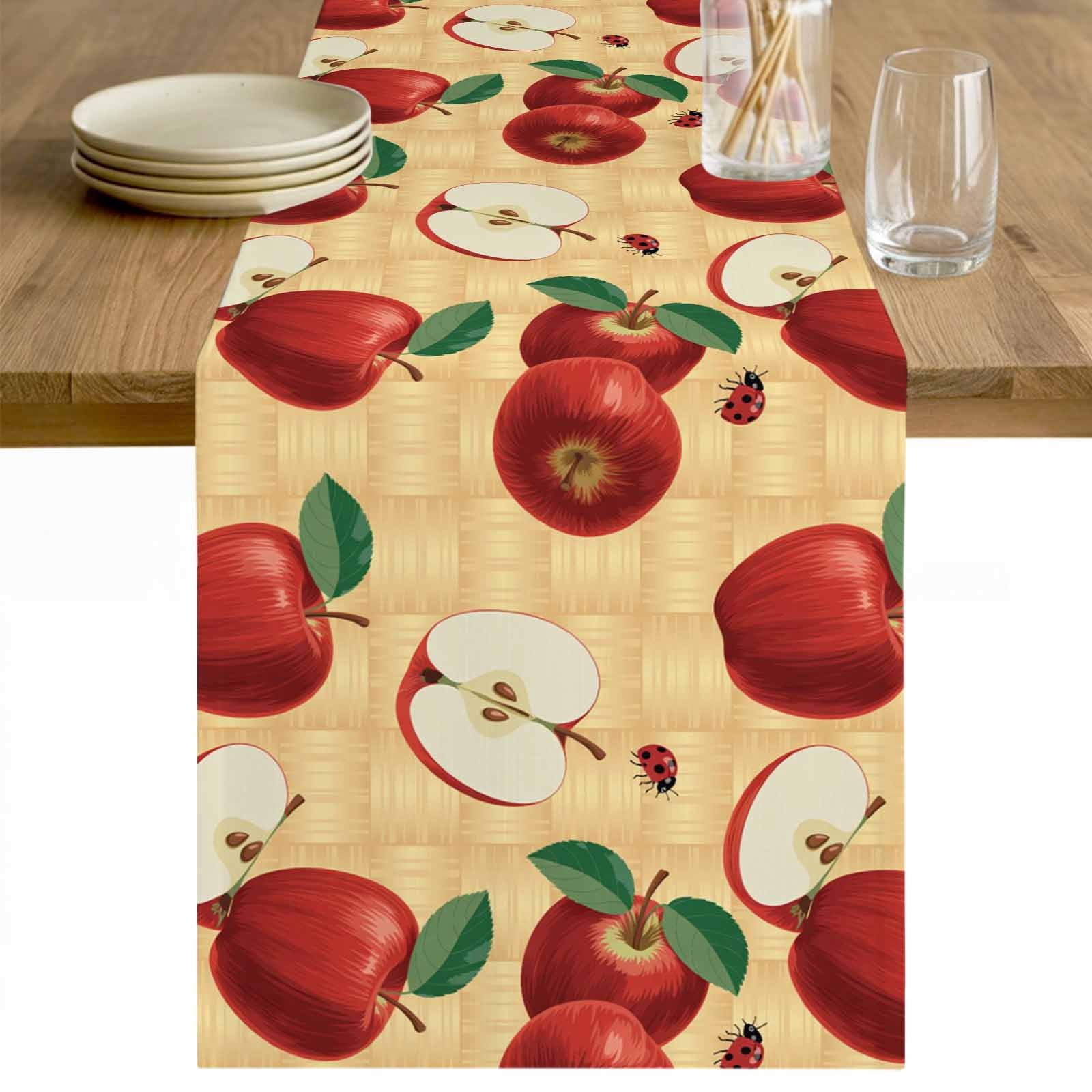 Farmhouse Apples Table Runner - 90 Inch Long Country Tropical Fruits ...