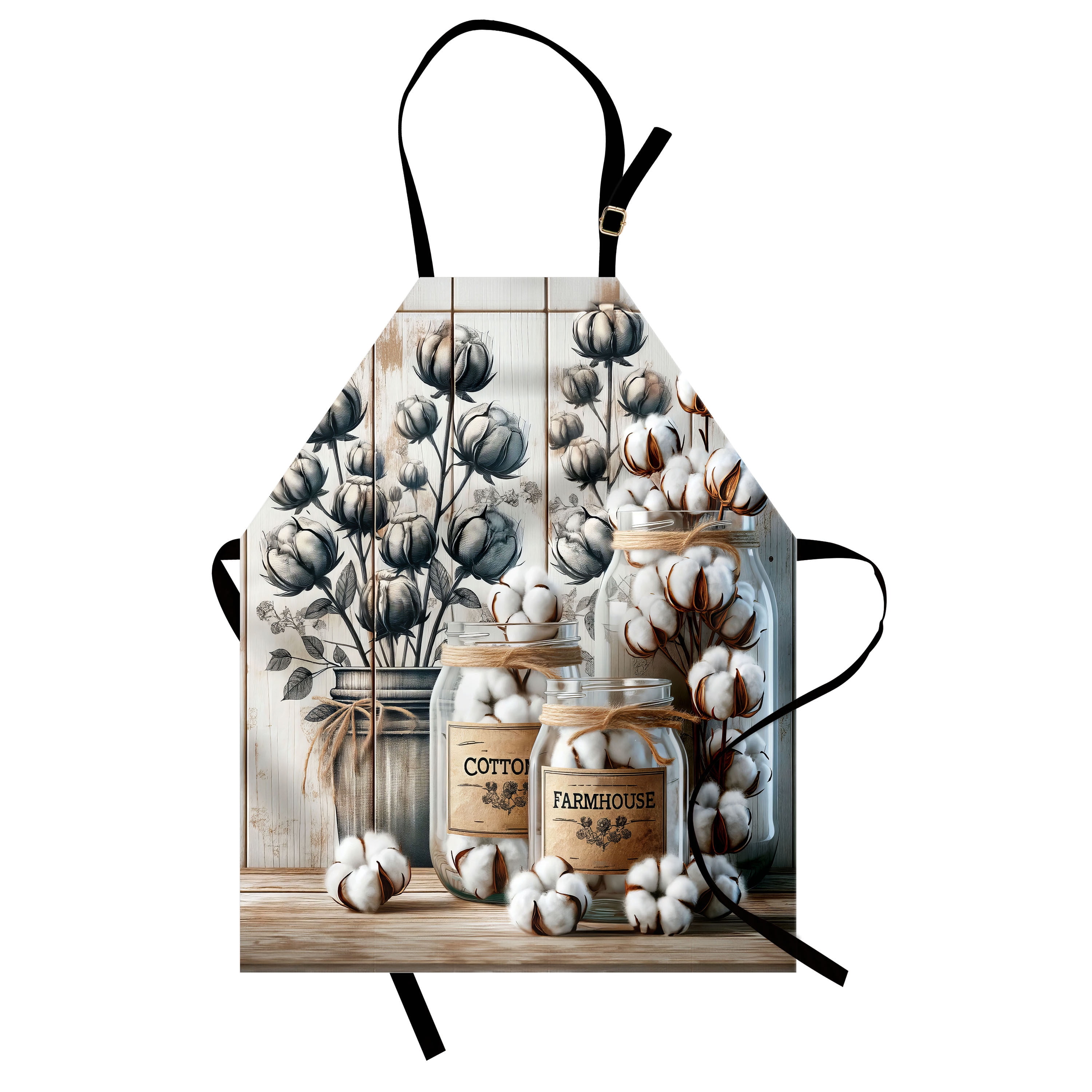 Farmhouse Apron, Rustic Glass Jars with Neutral Boho Botanical Items ...