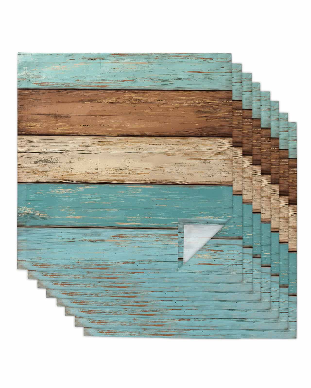 Farmhouse Aqua Brown Cloth Napkins Set of 8 Reusable Dinner Napkins ...