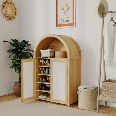 EasingRoom 4 Tier Shoe Storage Cabinet with Rattan 2 Doors, Rattan ...