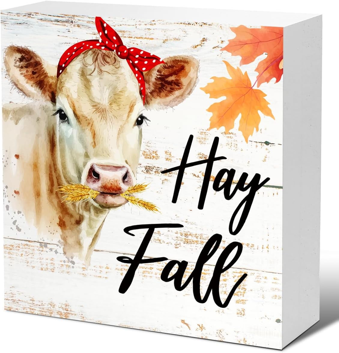 Farmhouse Autumn Decor Wood Block Signs,Hay Fall Cow Fall Decor Wooden ...