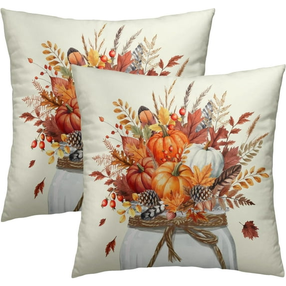 Farmhouse Autumn Throw Pillow Covers 20x20 Inch, Pack of 2 Pumpkins ...