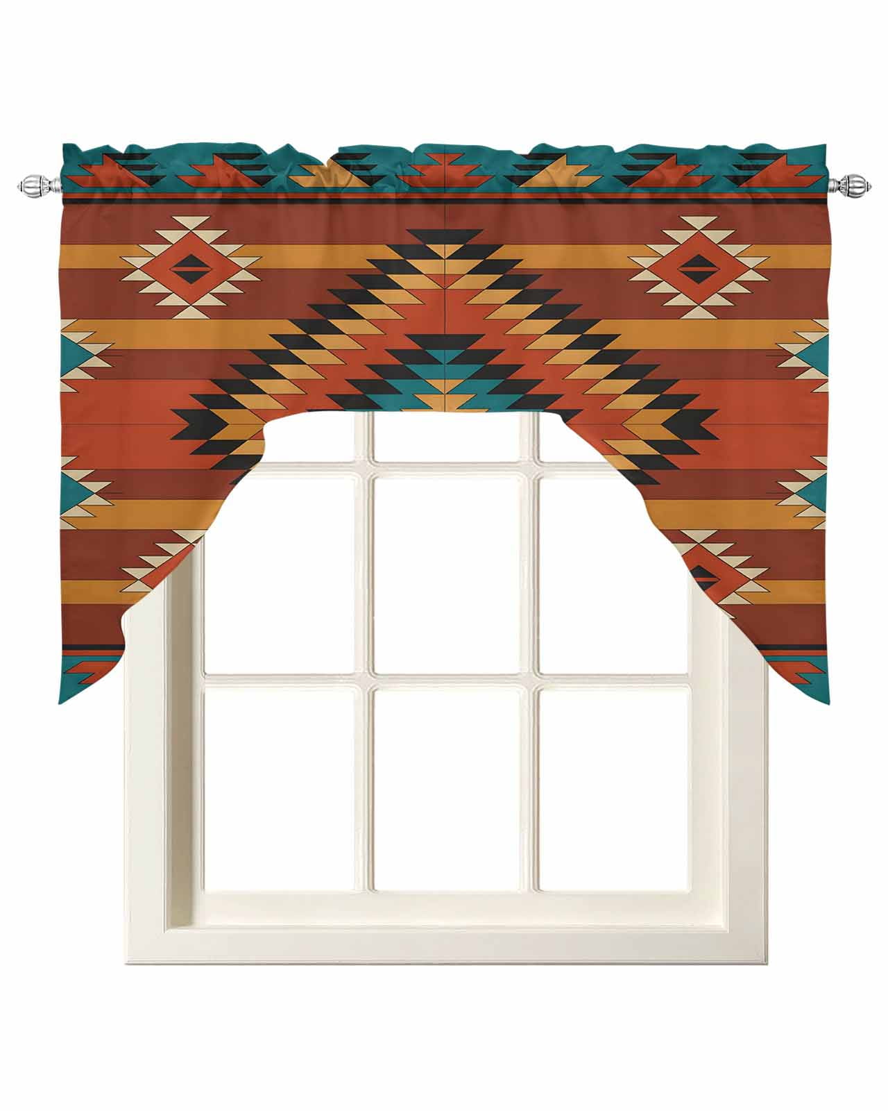 Farmhouse Aztec Kitchen Swag Valances for Windows, Southwest Brown ...
