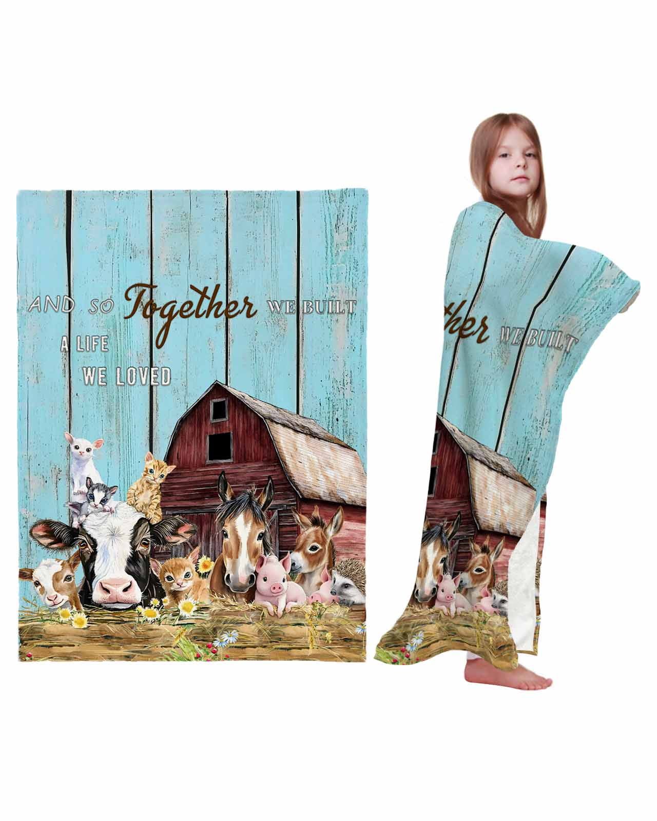 Farmhouse Baby Blankets for Girls/Boys, Barn Horse Sheep Cat Pig Animal ...