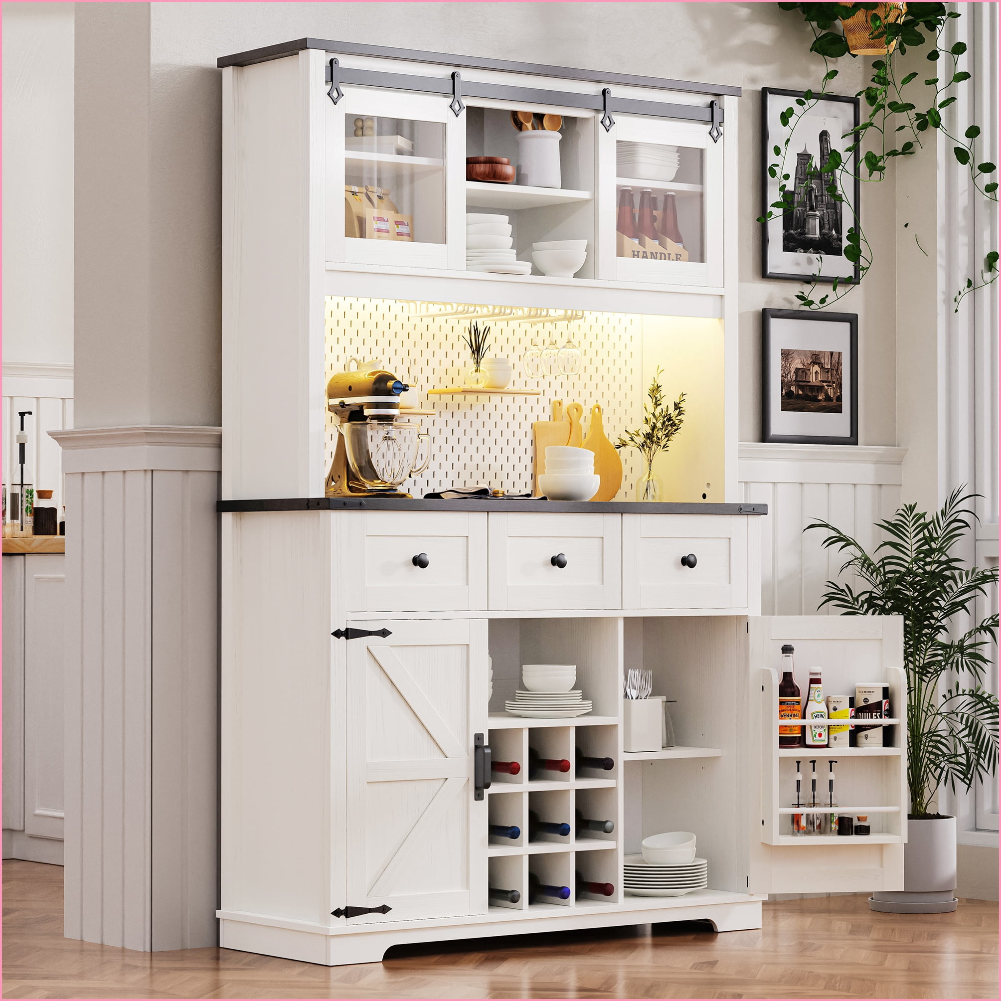 Farmhouse Bar Cabinet 47"W x 71"H White Oak, Sliding Barn Doors, RGB ...