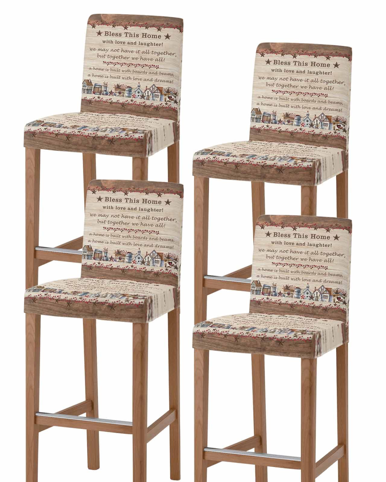 Farmhouse Bar Stool Covers Set of 4, Brown Country Star Berry Vintage ...