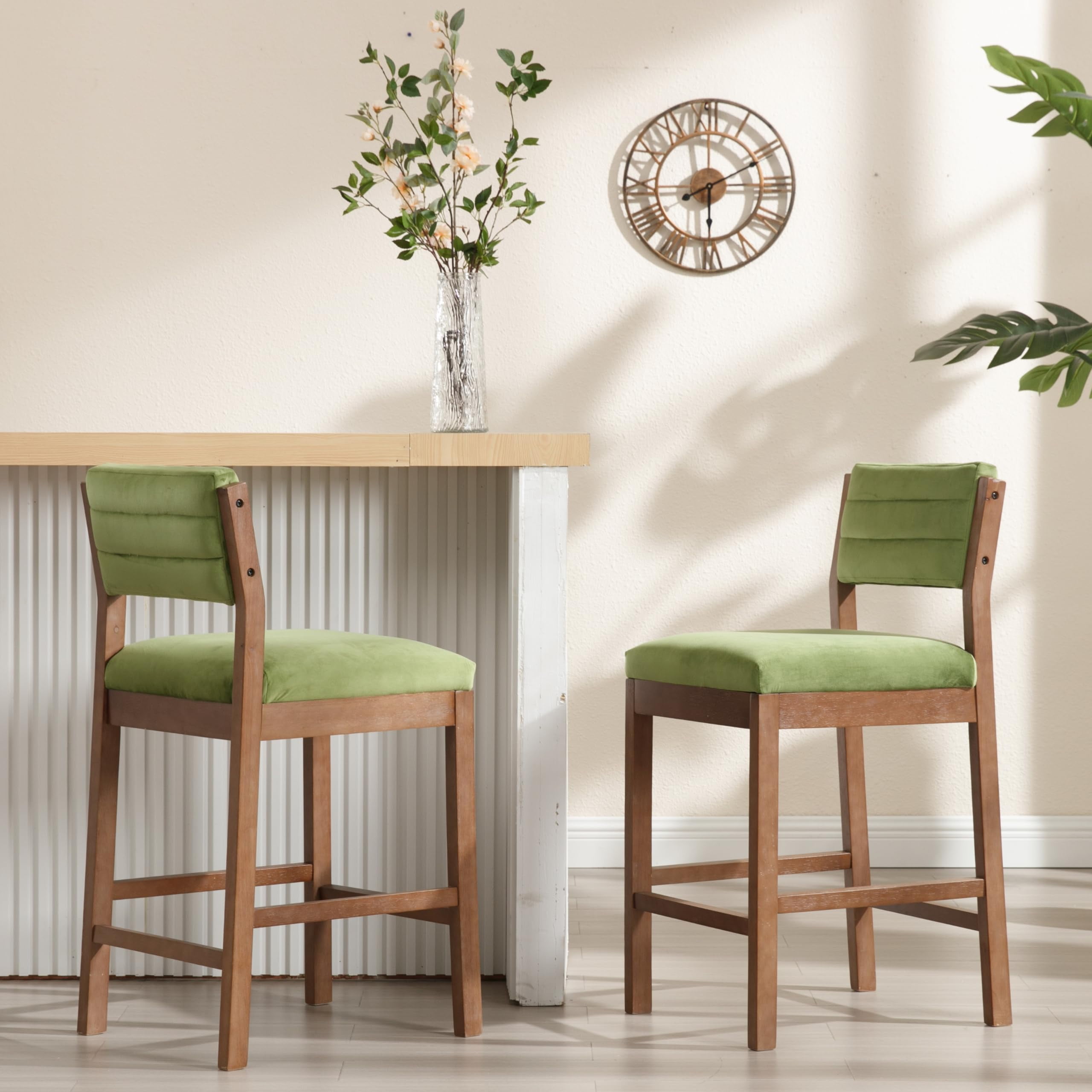 Farmhouse Bar Stools Set of 2, Counter Height 26 Inch, Upholstered ...