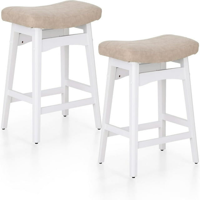 Farmhouse Bar Stools - Wood Bartools with Upholstered Saddle Seat 24 ...