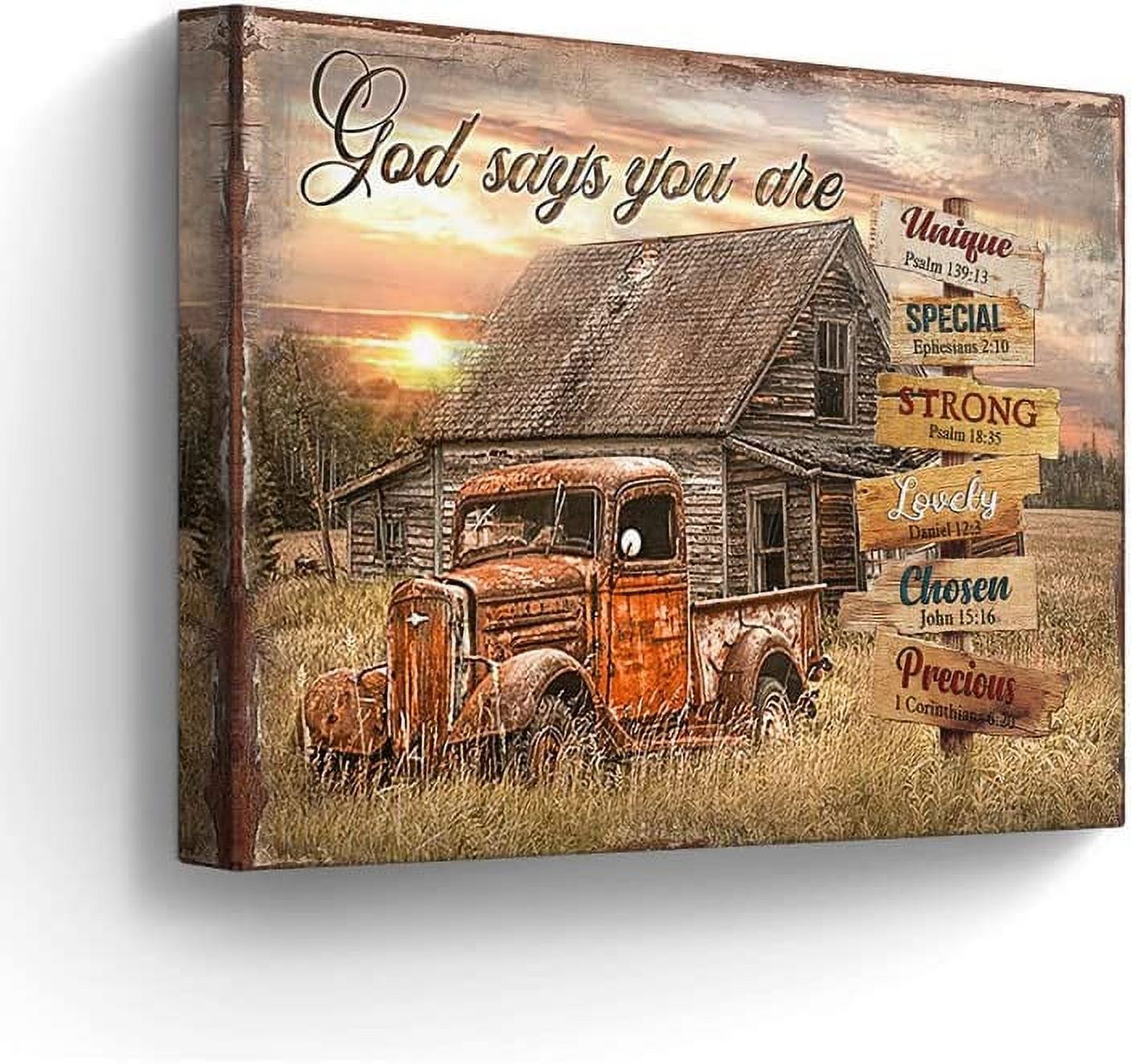Farmhouse Barn Canvas Wall Art Rusty Red Trucks Vintage Pictures Wall ...
