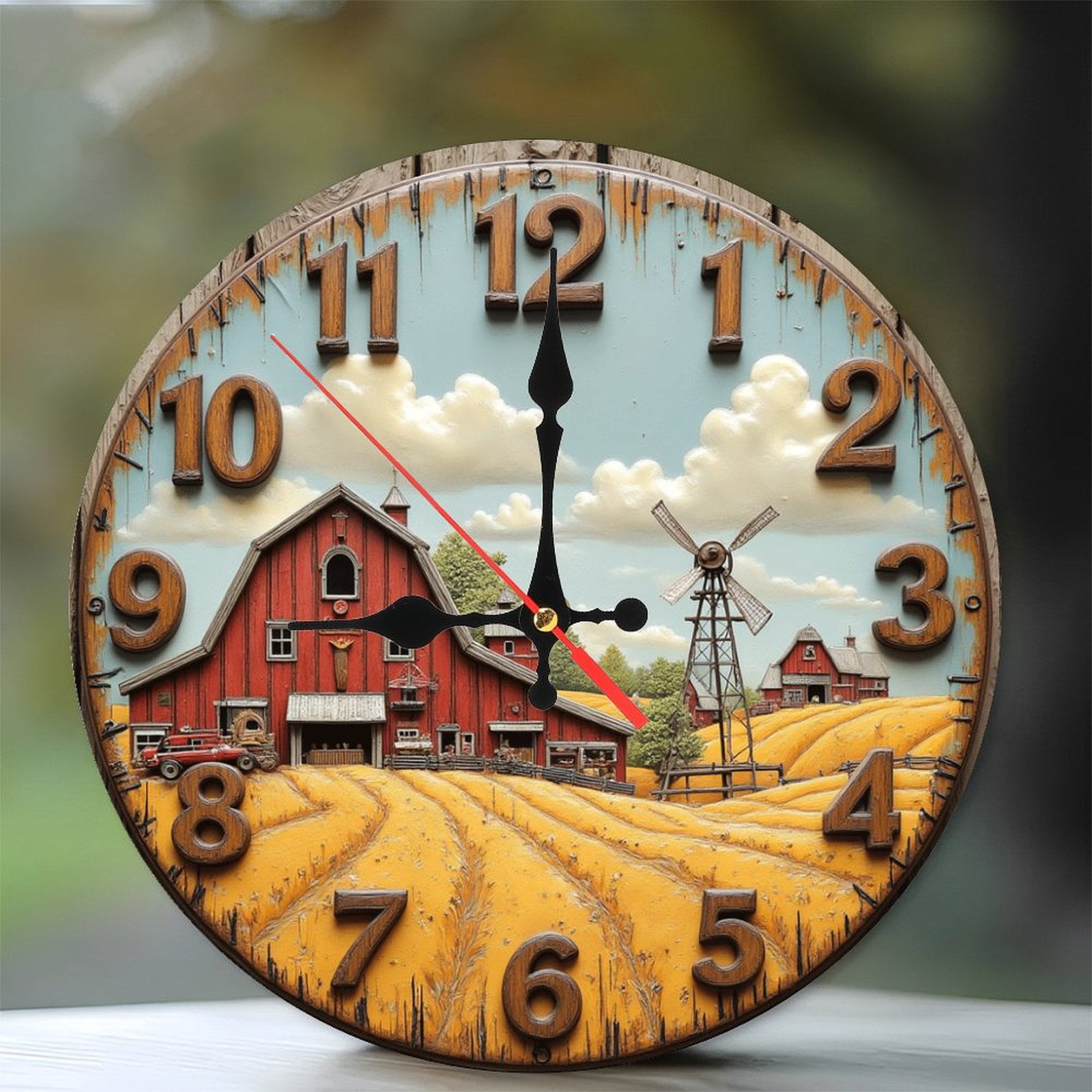 Farmhouse Barn Clock Wall Decor Rustic Country Scene 10-Inch Silent ...
