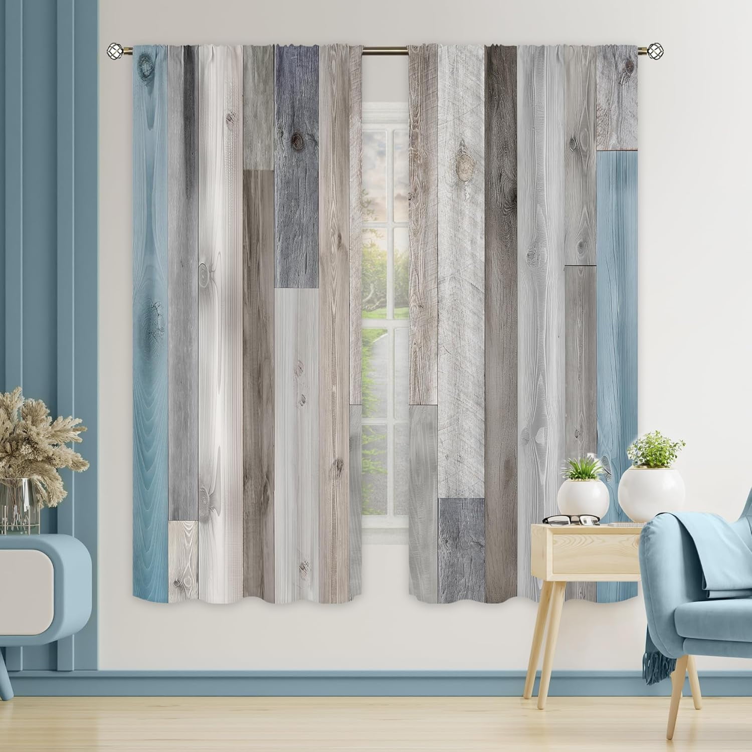 Farmhouse Barn Door Grey Curtains 42Wx63H Inch Rod Pocket Rustic Wood ...