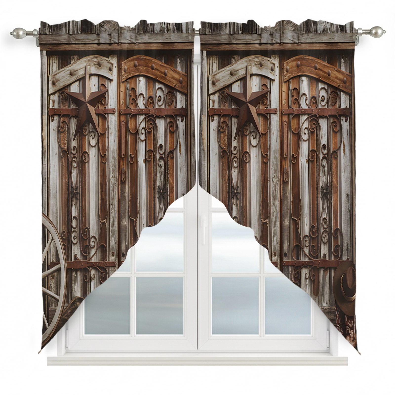 Farmhouse Barn Door Swag Curtain Valance for Window 2 Panels Vintage ...